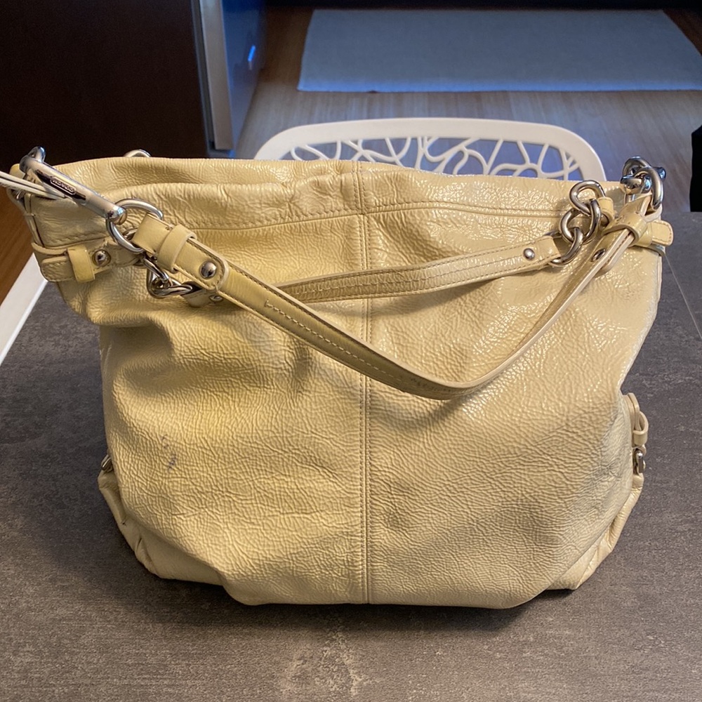 Coach Ivory Patent Shoulder Bag - Gem